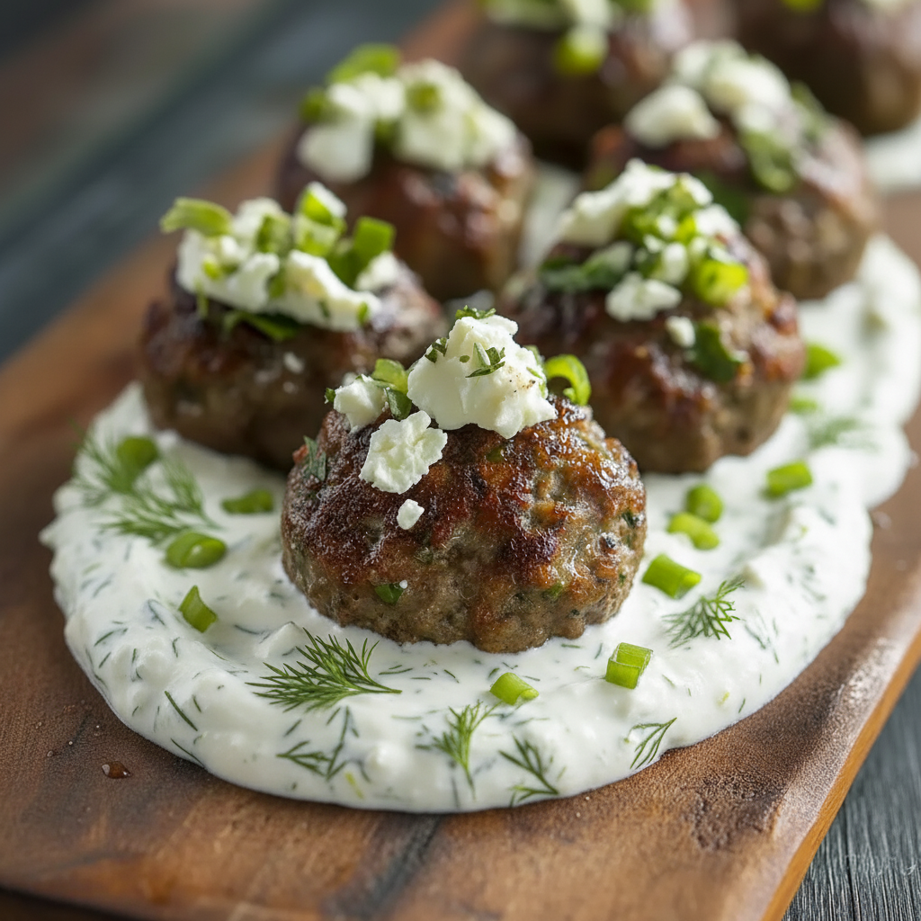 Lamb Feta Meatballs with Dill Dip – Cooked by Conte